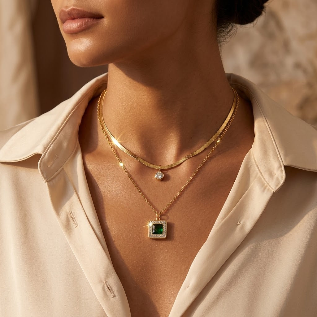 Gold Emerald Layered Necklace – Harrison & james